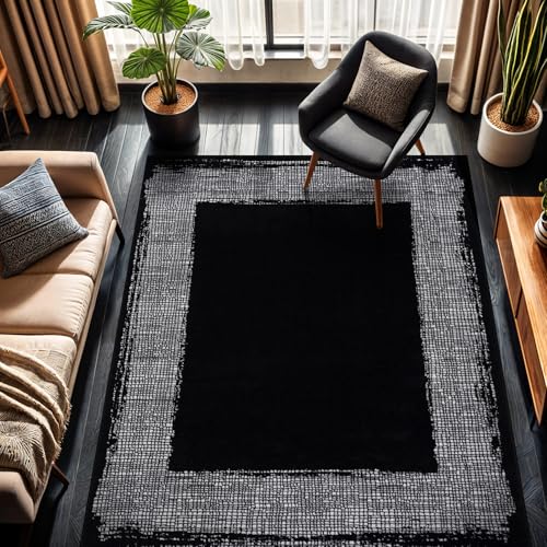 CAMILSON Bordered Black Rug 8x10 Area Rugs for Living Room Bedroom Kitchen Modern Soft Stain Resistant Non-Shedding Indoor Carpet (8 x 10 Black and Cream)