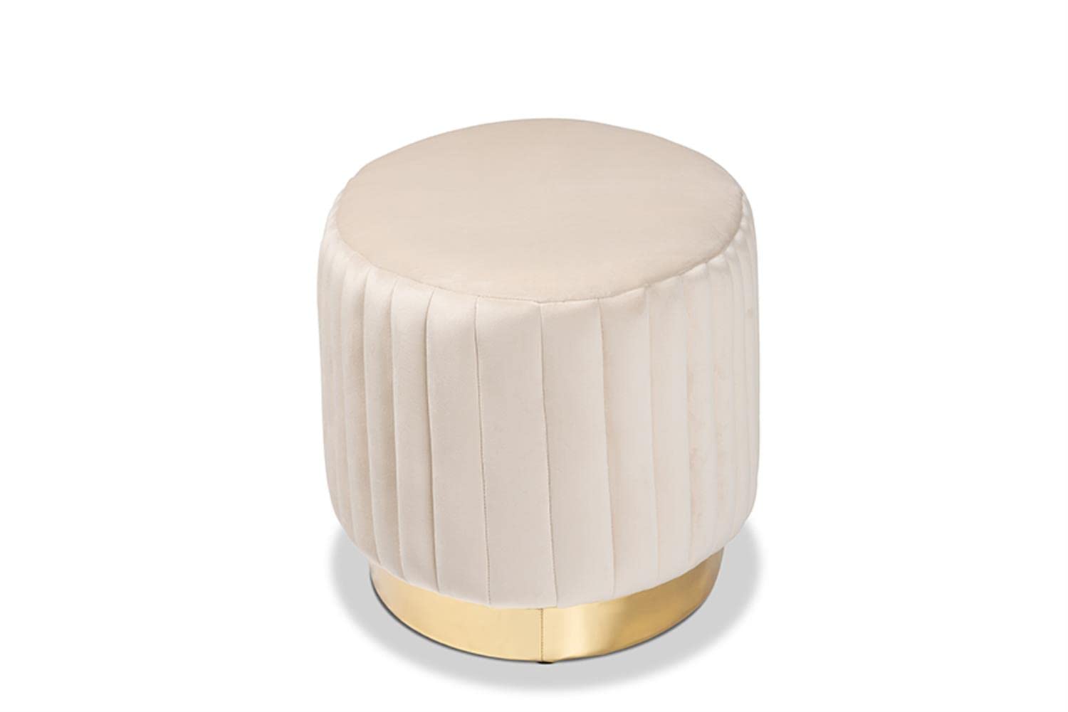 Baxton Studio Kirana White Velvet Fabric Upholstered and Gold PU Leather Ottoman