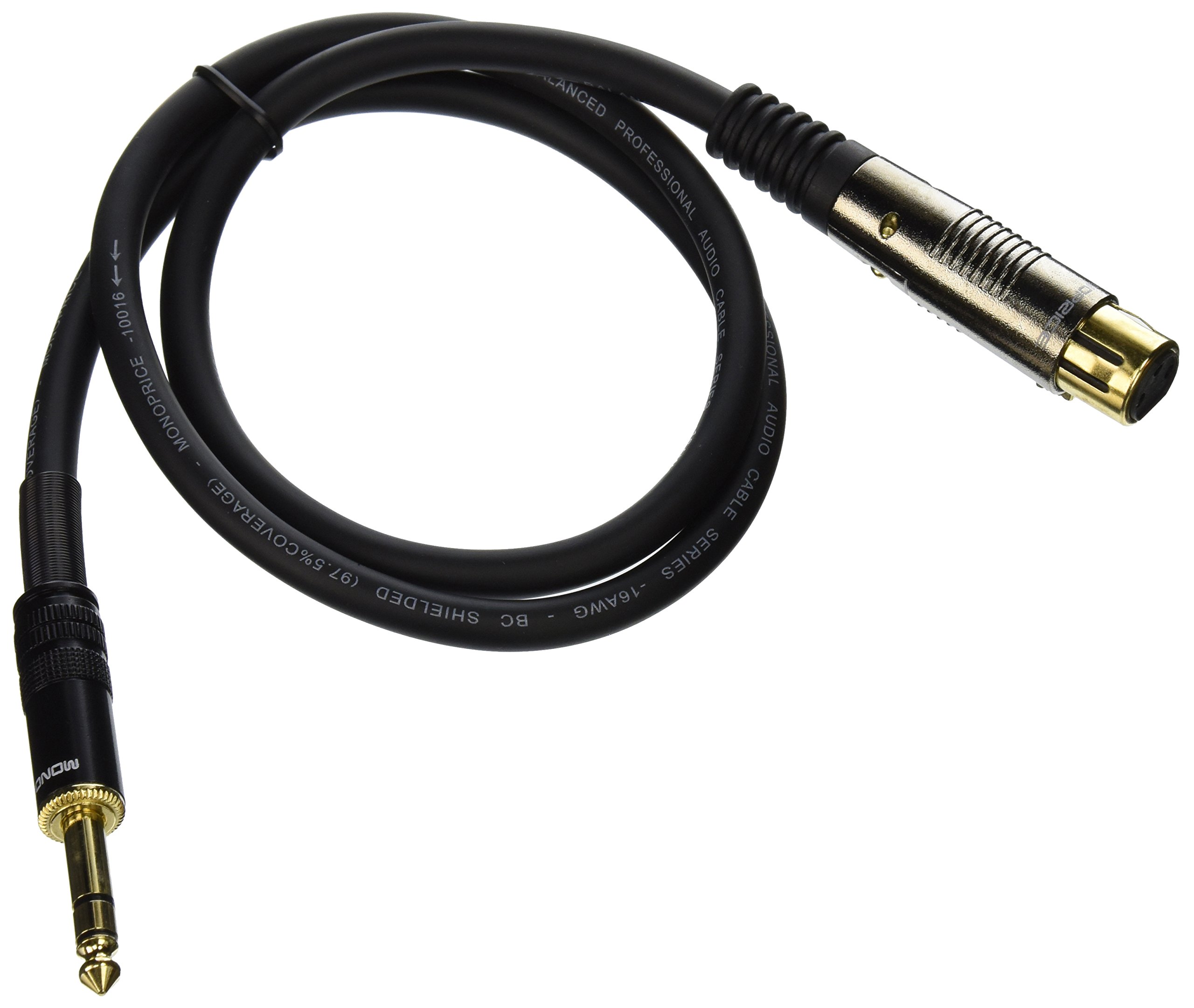 Monoprice XLR Male to 1/4-Inch TRS Male Cable Bundle - Molded Strain Relief Boots, Gold Plated, 16AWG