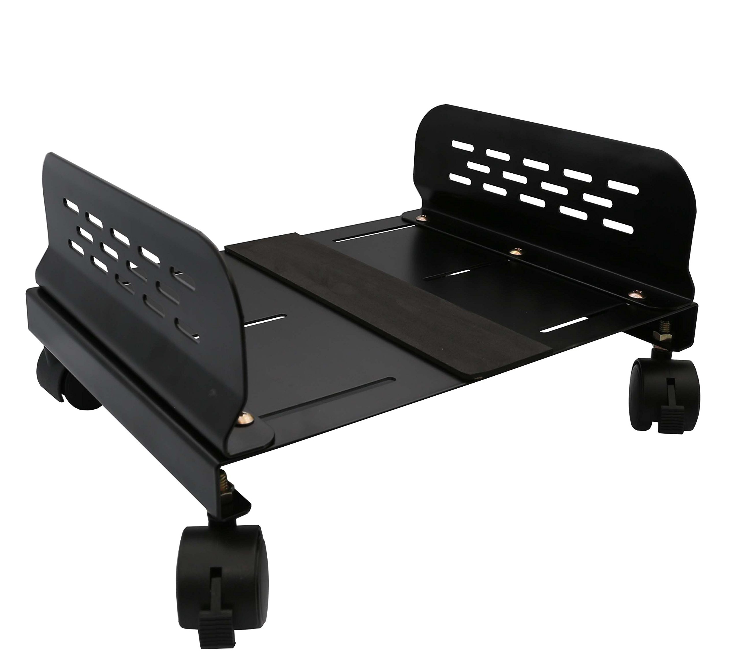 IO Crest Mobile Desktop Tower Computer Metal Floor Stand Rolling Caster Wheels with Tall Support Walls and Adjustable Width from 5" to 13"