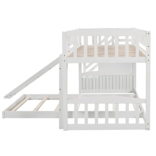 DEYOBED Twin Over Twin Wooden Bunk Bed with Slide and Storage Drawers for Kids Teens