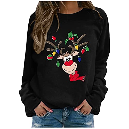 Blouses For Women Business Funny Christmas T-Shirt Long Sleeve Sweatshirts Flowy All-match Pullovers Clothes Outfits Black
