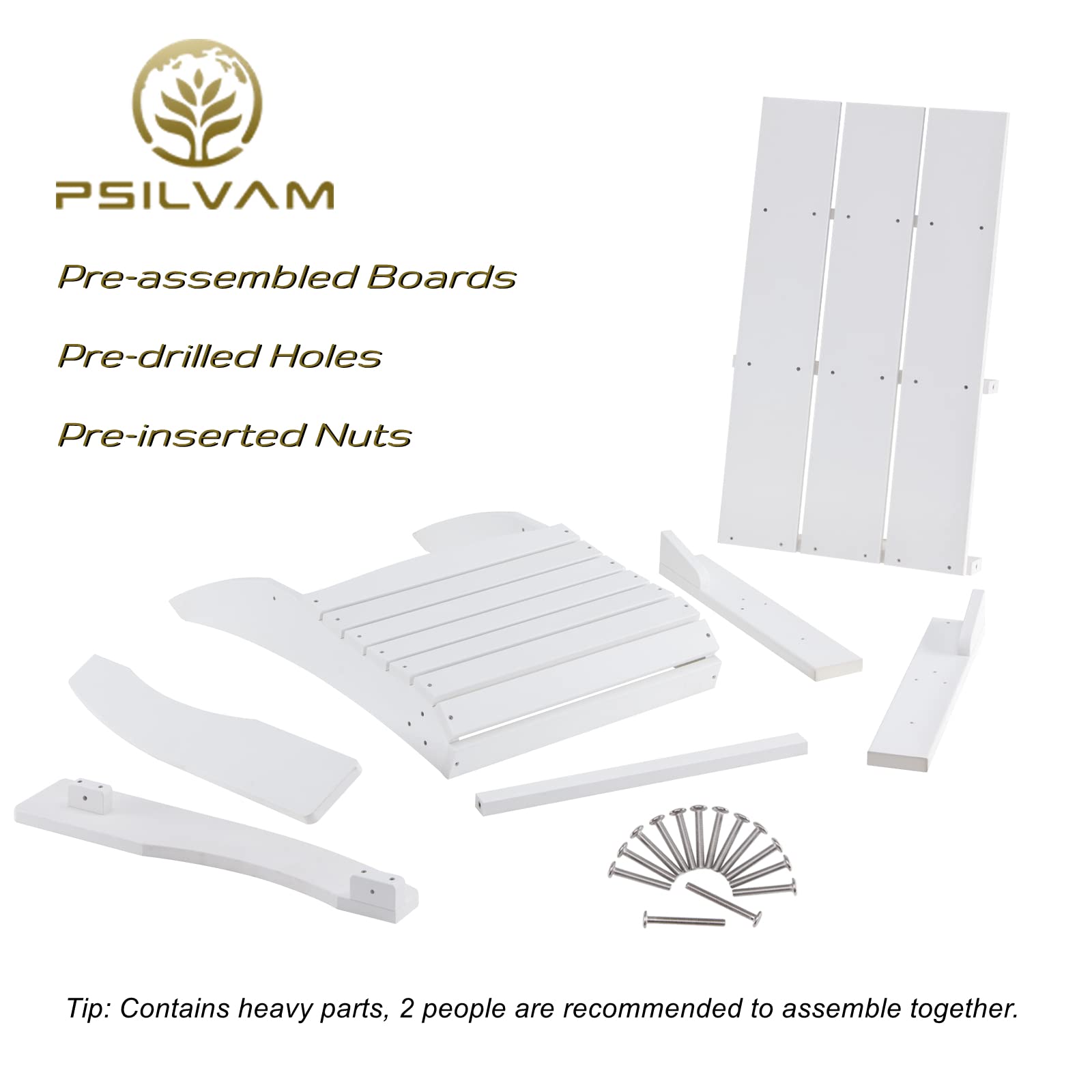 Psilvam Modern Adirondack Chairs Set of 4, Oversized Poly Lumber Fire Pit Chair, 350 Lbs Support Patio Chairs for Garden, Weather Resistant Adirondack Chair Looks Like Real Wood (4, White)