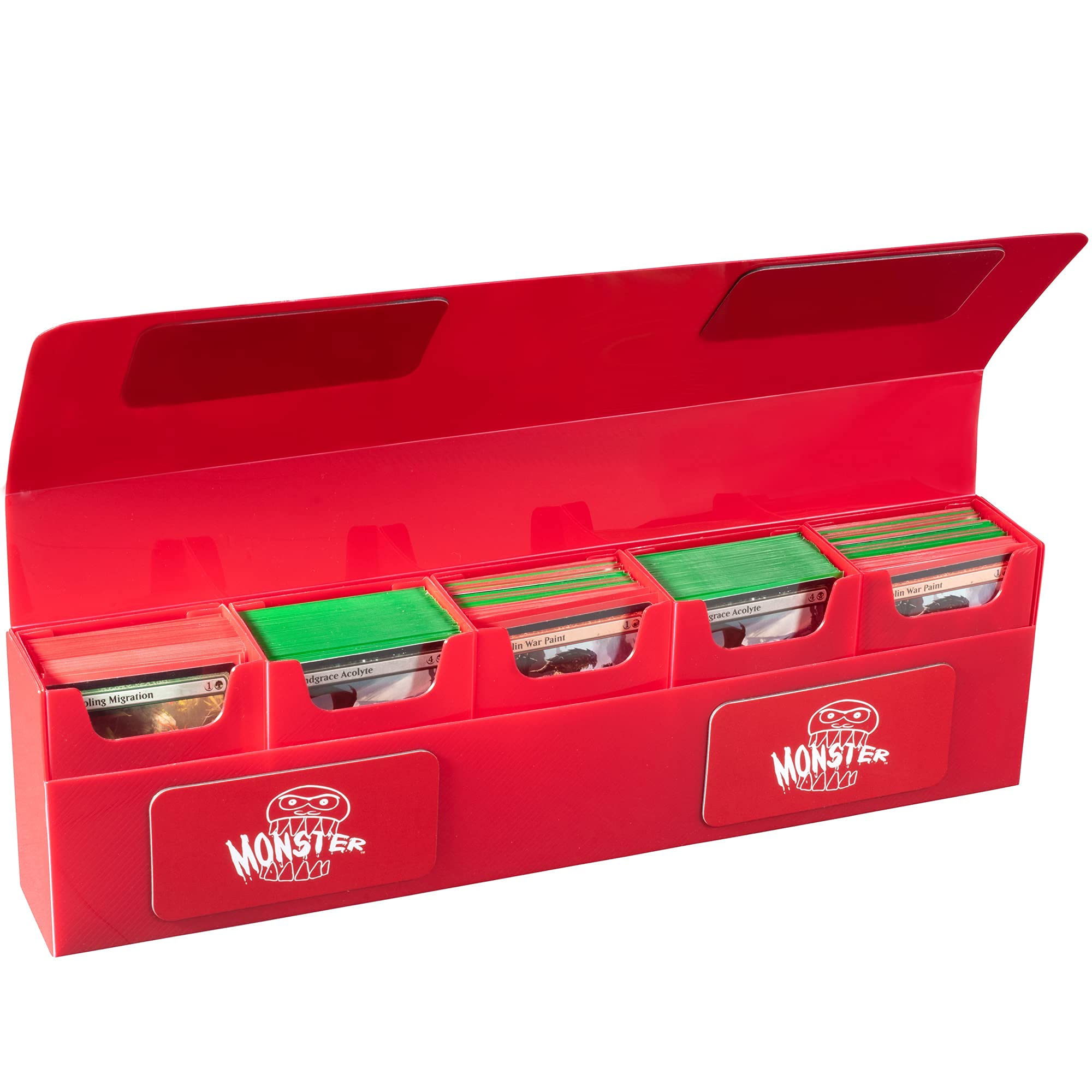 Monster Protectors Magnetic Five Deck Box - Red, Holds 375 Gaming TCGs, Self-locking Closure, Compatible w Standard & Smaller Size Gaming Trading Cards, Removable Construction, Gift
