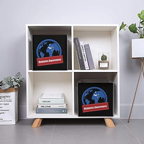 Diabetes Awareness Storage Bin Foldable Cube Closet Organizer Square Baskets Box with Dual Handles