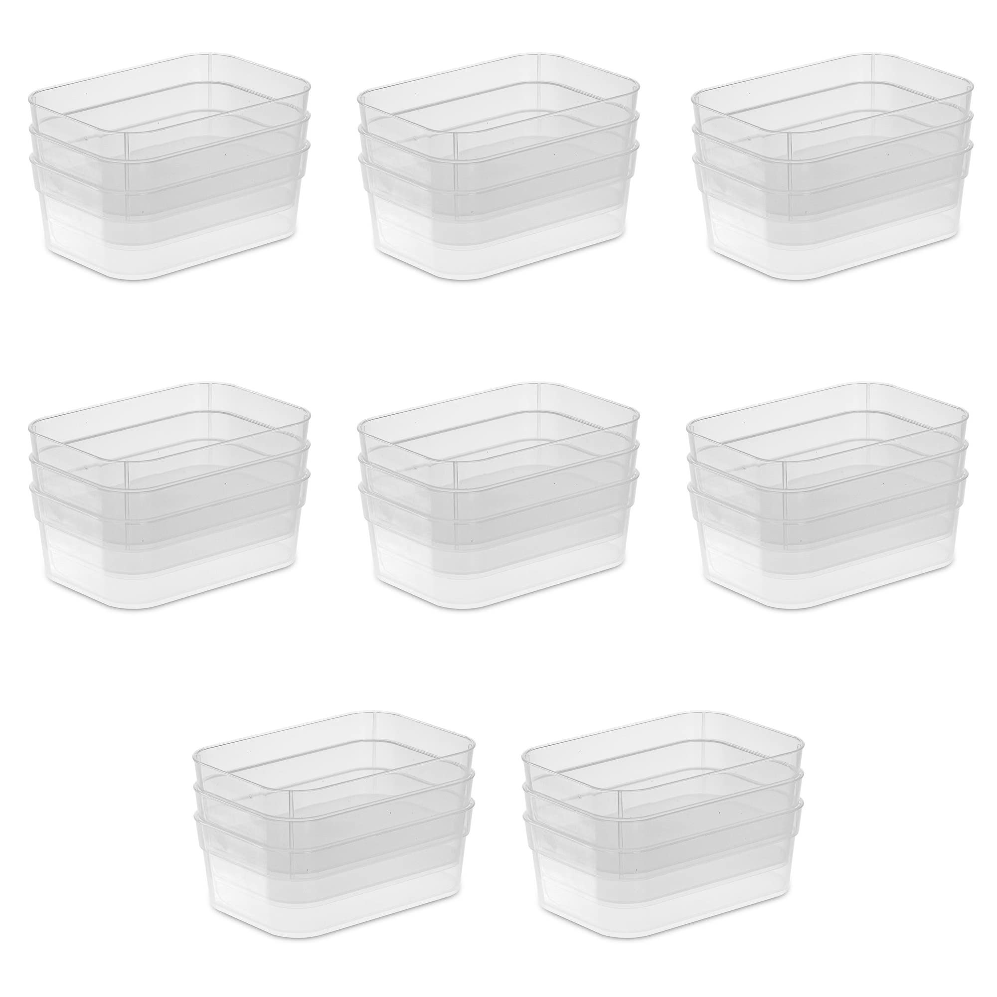 Sterilite 13558608 Medium Storage Trays with Sturdy Banded Rim and Textured Bottom for Desktop and Drawer Organizing, 3-Pack, Clear