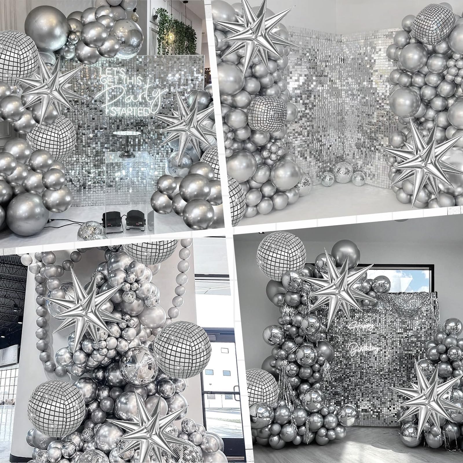 Disco Balloon Arch Garland Kit, Metallic Silver Balloon Arch with Disco Ball Balloons Silver Fringe Disco Ball Backdrop for Birthday Graduation Prom 2024 Disco Party Decorations