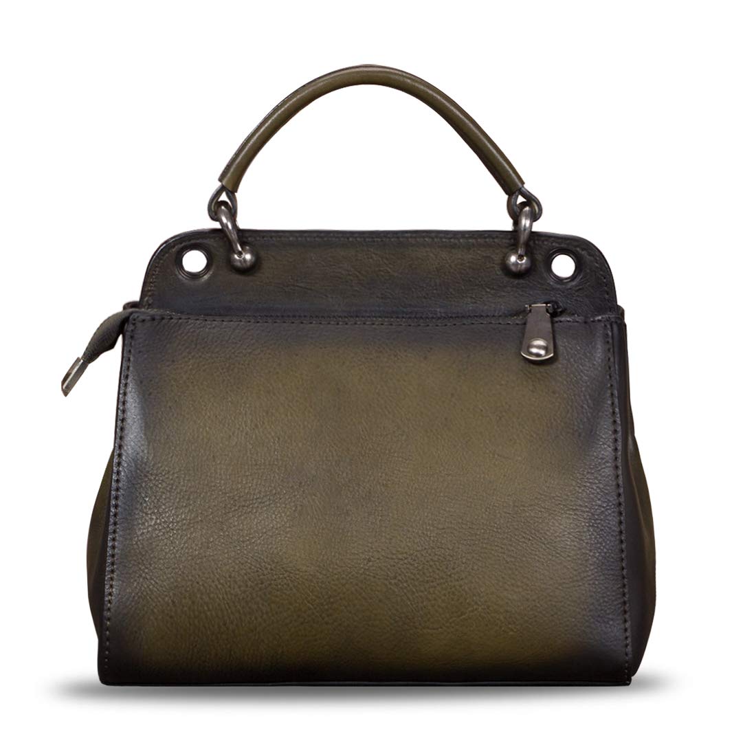 Genuine Leather Crossbody Bag Top-Handle Handbag for Women Vintage Handmade Shoulder Purse (Green)