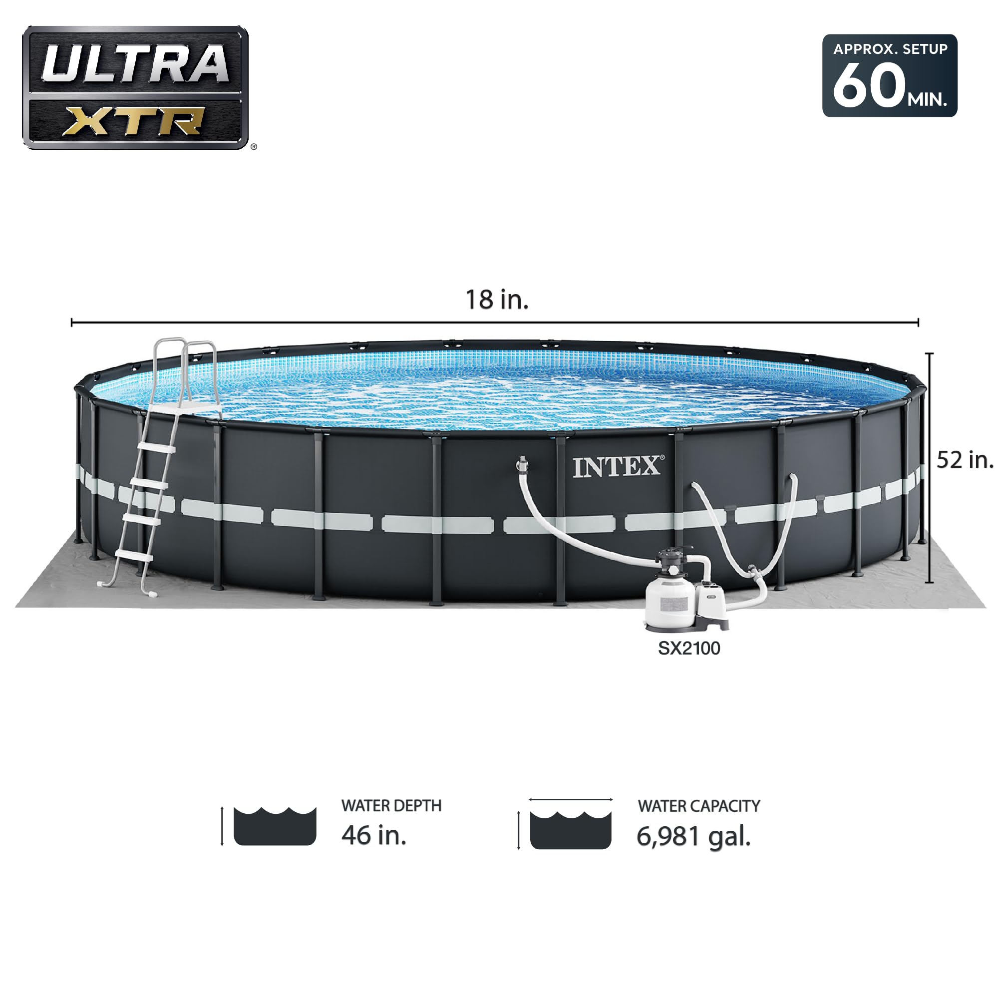 INTEX 26329EH Ultra XTR Deluxe Above Ground Swimming Pool Set: 18ft x 52in – Includes 2100 GPH Cartridge Sand Filter Pump – SuperTough Puncture Resistant – Rust Resistant – Easy to Assemble