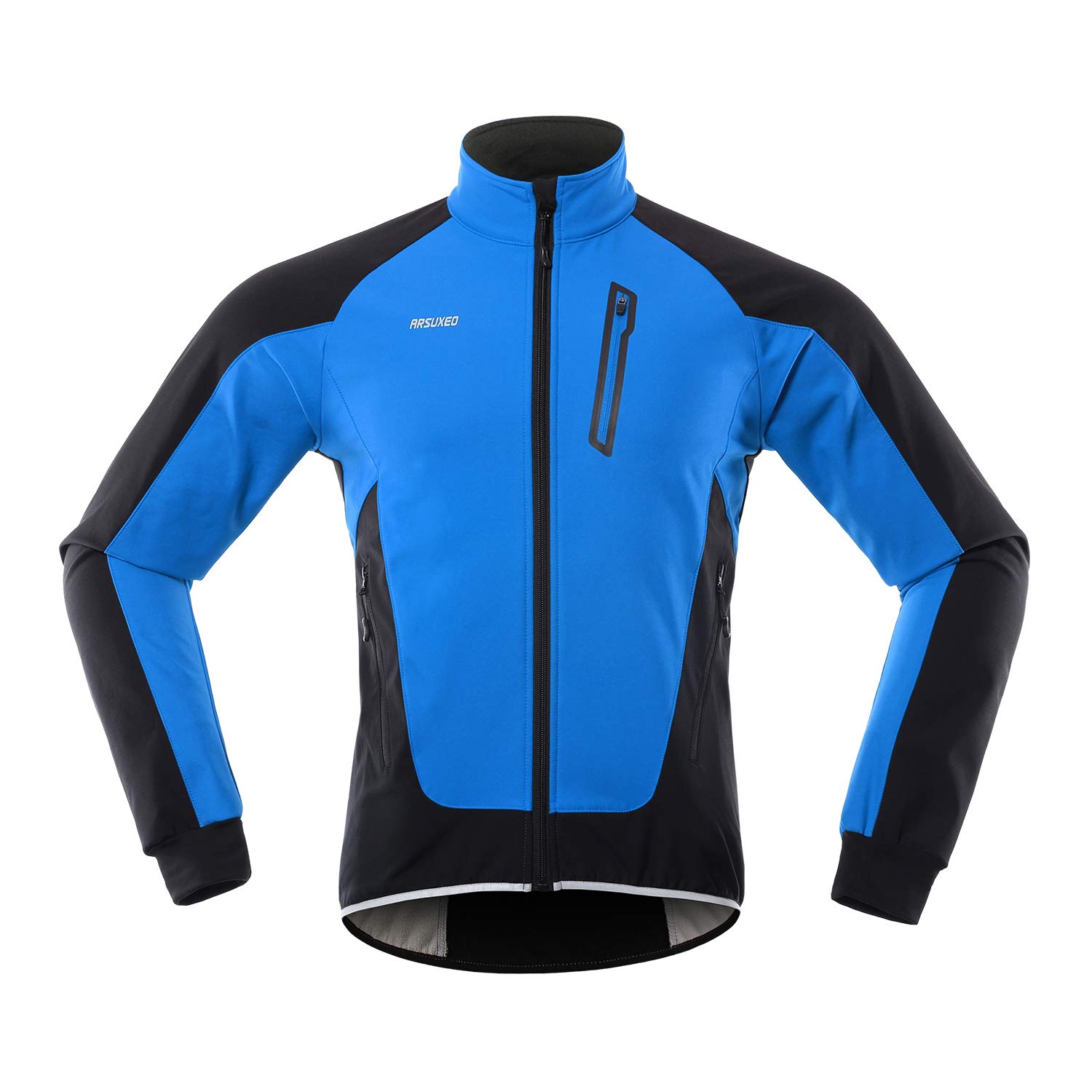 ARSUXEO Men's Winter Cycling Jacket Thermal Fleece Softshell Mountain Bike Outwear Windproof Waterproof 20B Blue Size Large