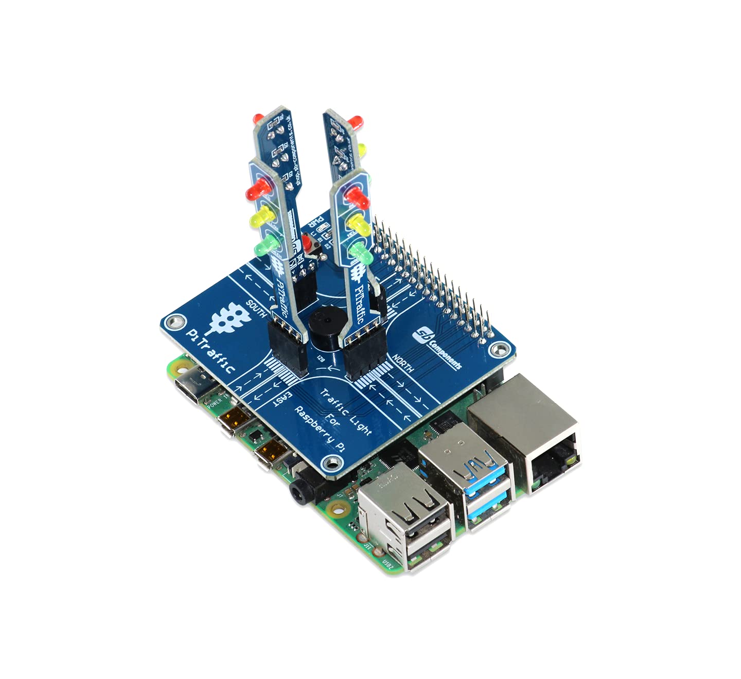 sb components PiTraffic Educational Traffic Light Add on Shield HAT for Raspberry Pi 4, 3, 2 and Zero