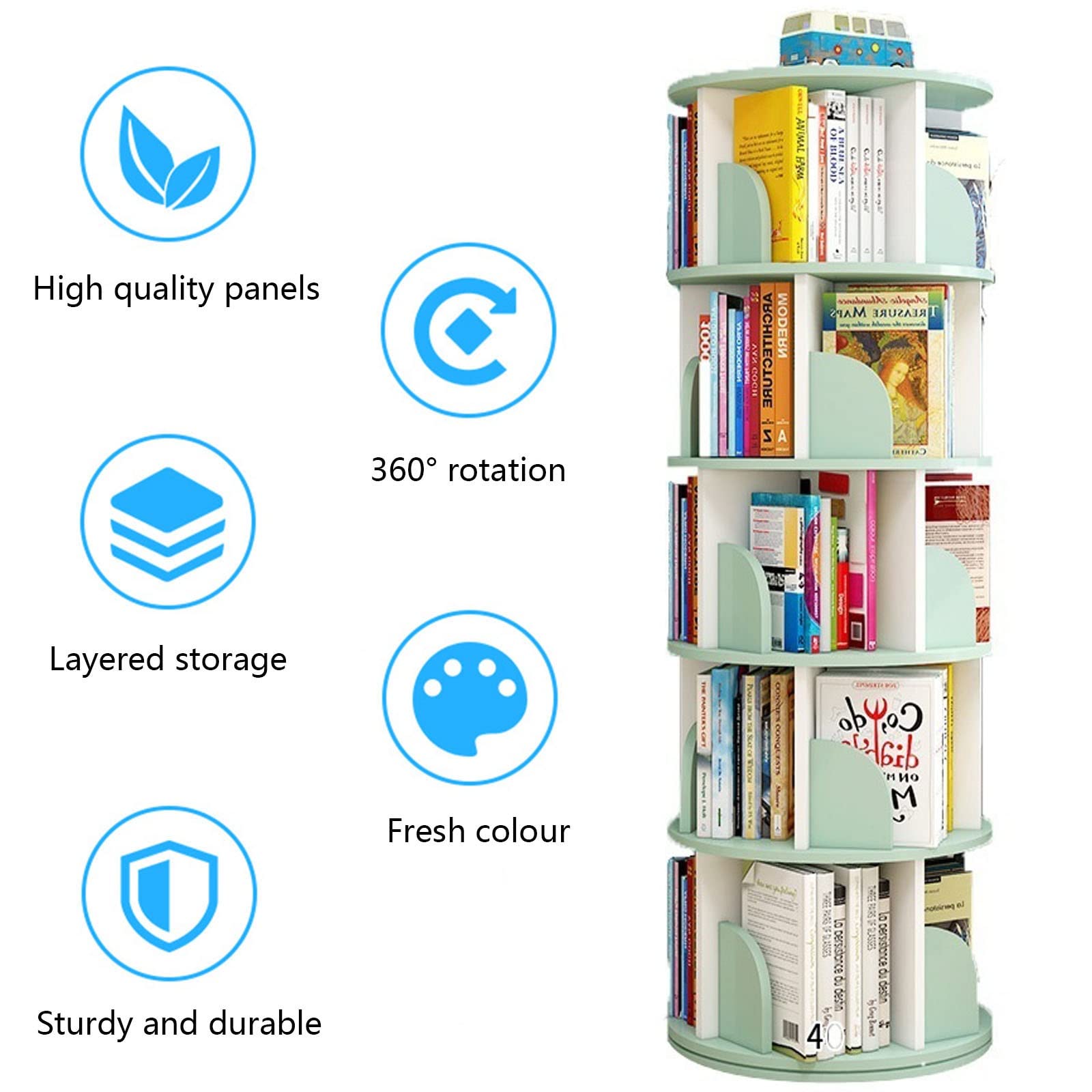 bookcases Rotating Bookshelf 360° Shelf Flooring Picture Book Shelf Multi-Level Book Organiser Book Storage Green (Size : 40 * 191cm)
