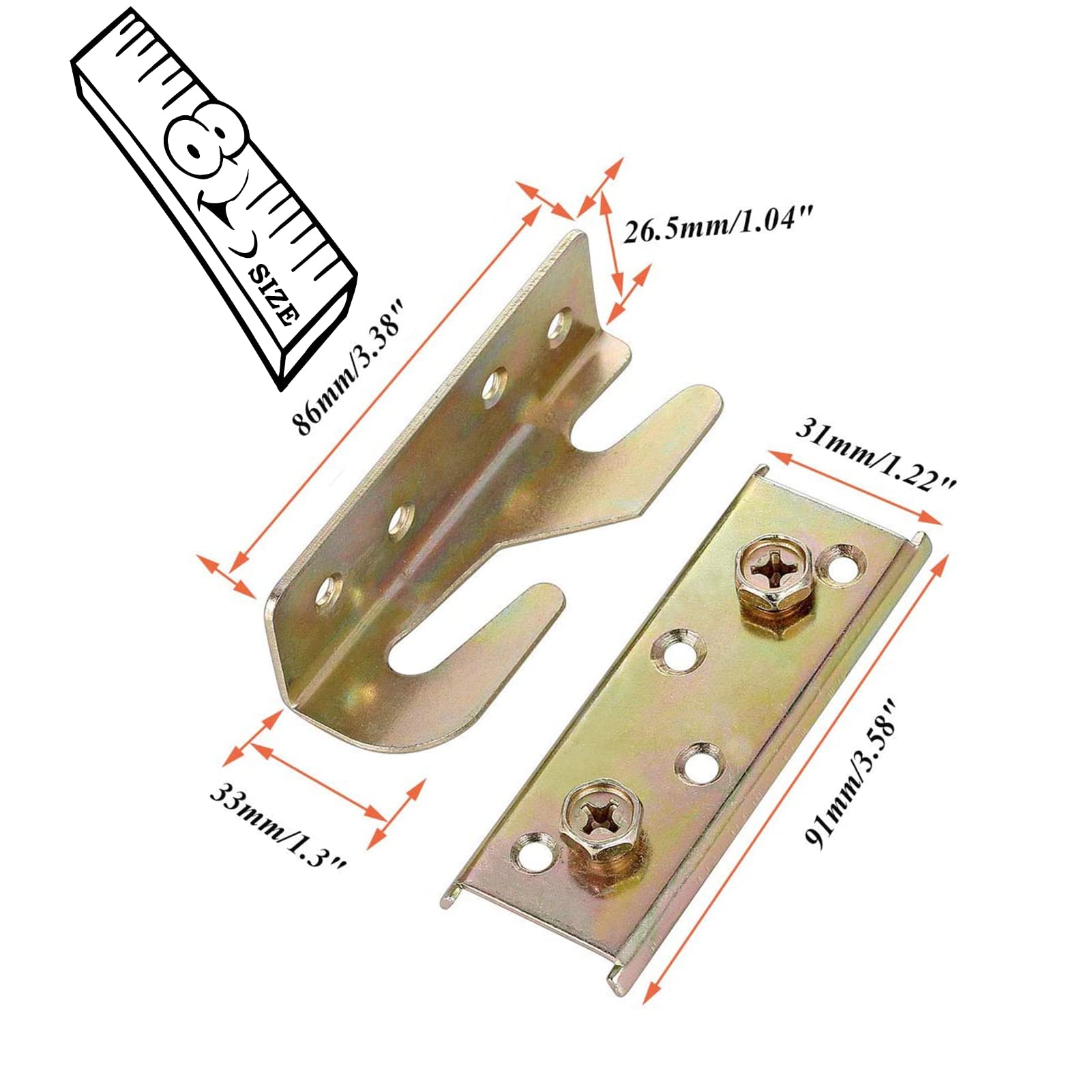 Bed Frame Hardware Bed Rail Brackets - Wooden Bed Frame Connectors with Screws for Headboards Footboards - Heavy Duty Non-Mortise Bed Rail Fittings(Set of 4)