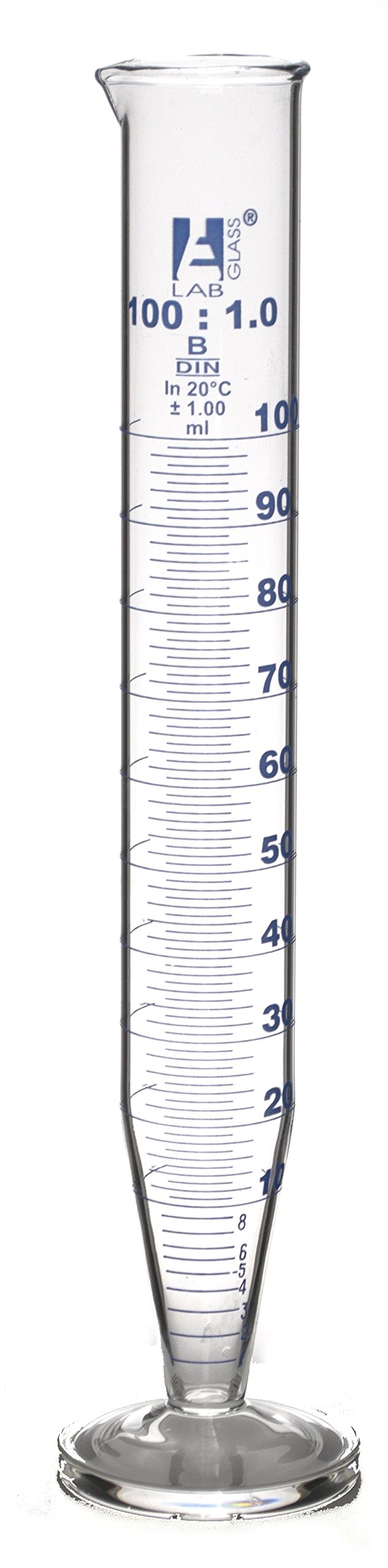 EISCO Crow Receiver, 100ml - Class B - Borosilicate Glass - Blue Graduations, Round Base & Spout - Oil Distilation & Tar Tests - 10" Tall