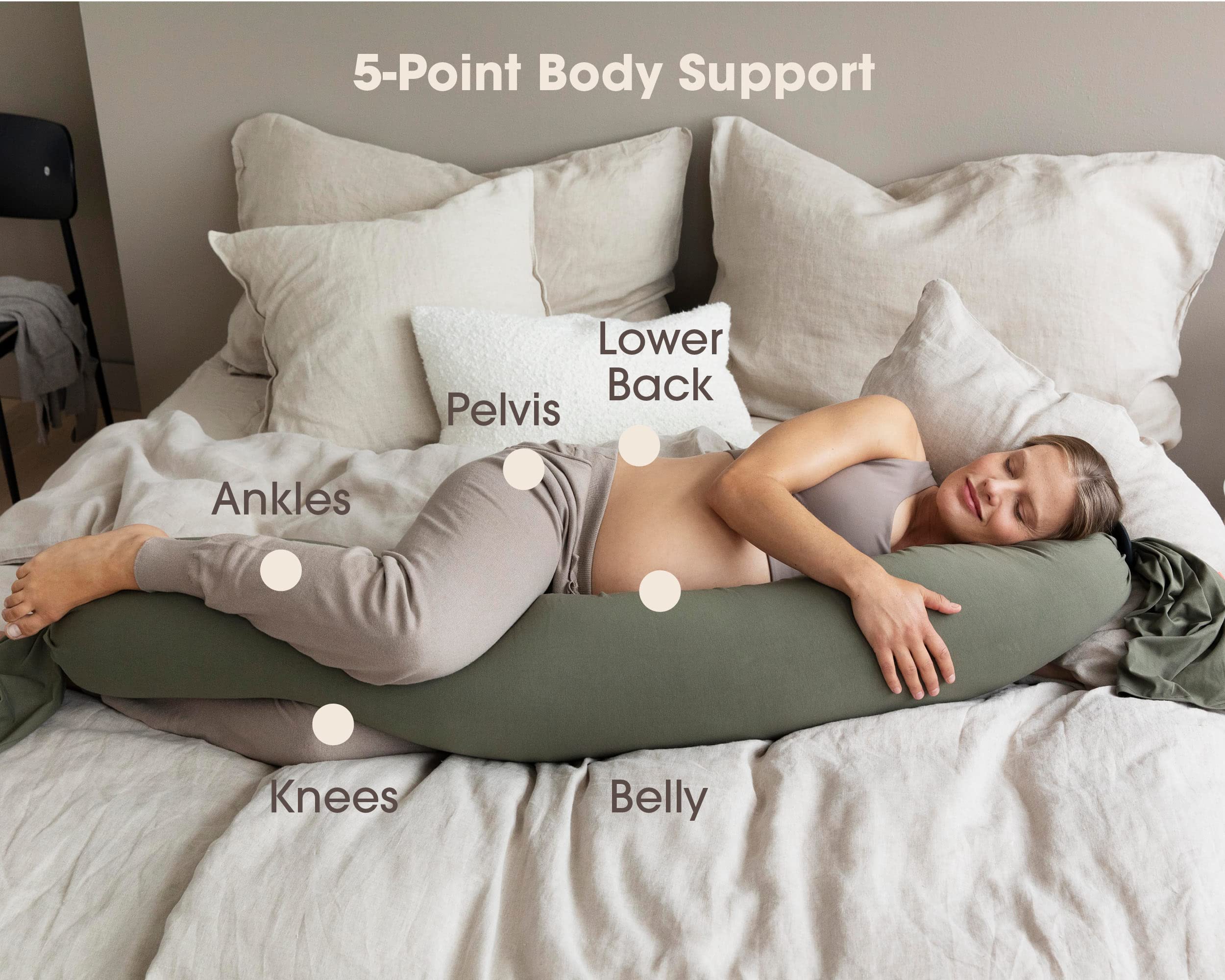 bbhugme Adjustable Pregnancy Pillow – Full Body Support for Side Sleeping - Adjustable Firmness and Shape - Supports Back, Legs, Belly, HIPS for Pregnant Women - Removable Cover - Dusty Olive