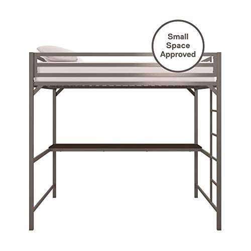 DHP Miles Metal Full Loft Bed with Desk, Silver
