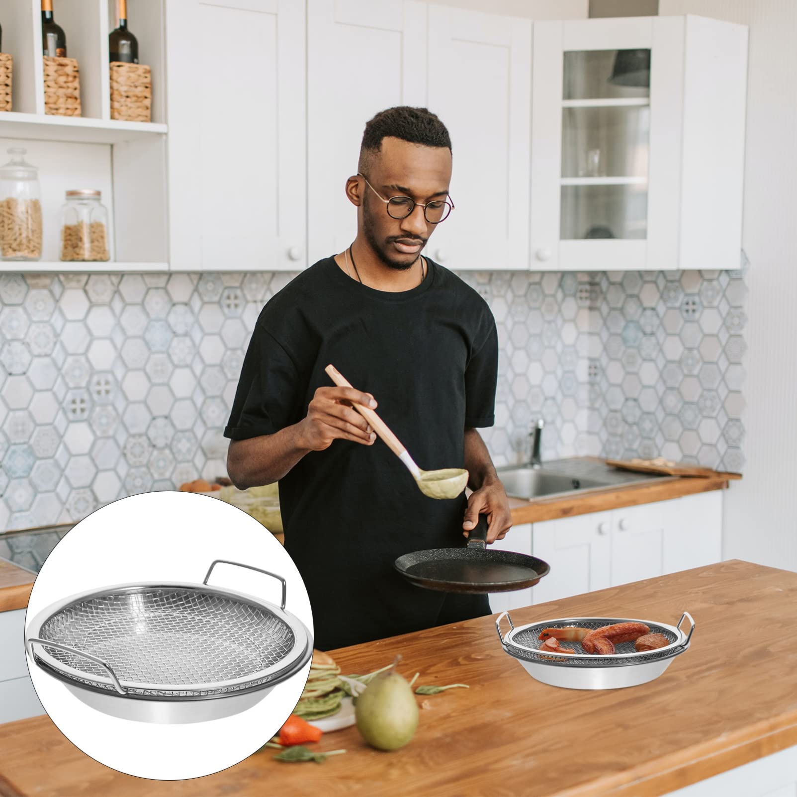 HEMOTON 1 Set Mesh Drain Pan Vegetable Tray Smokeless Grill Pan Stovetop Barbecue Grill Convenient Fruits Plate Filter Snack Storage Plate Dessert Plate Stainless Steel Fried