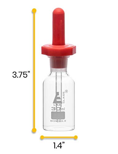 EISCO Dropping Bottle, 30ml (1oz) - Borosilicate 3.3 Glass - Eye Dropper Pipette and Dust Proof Rubber Bulb - Octagonal, Non-Screw Top
