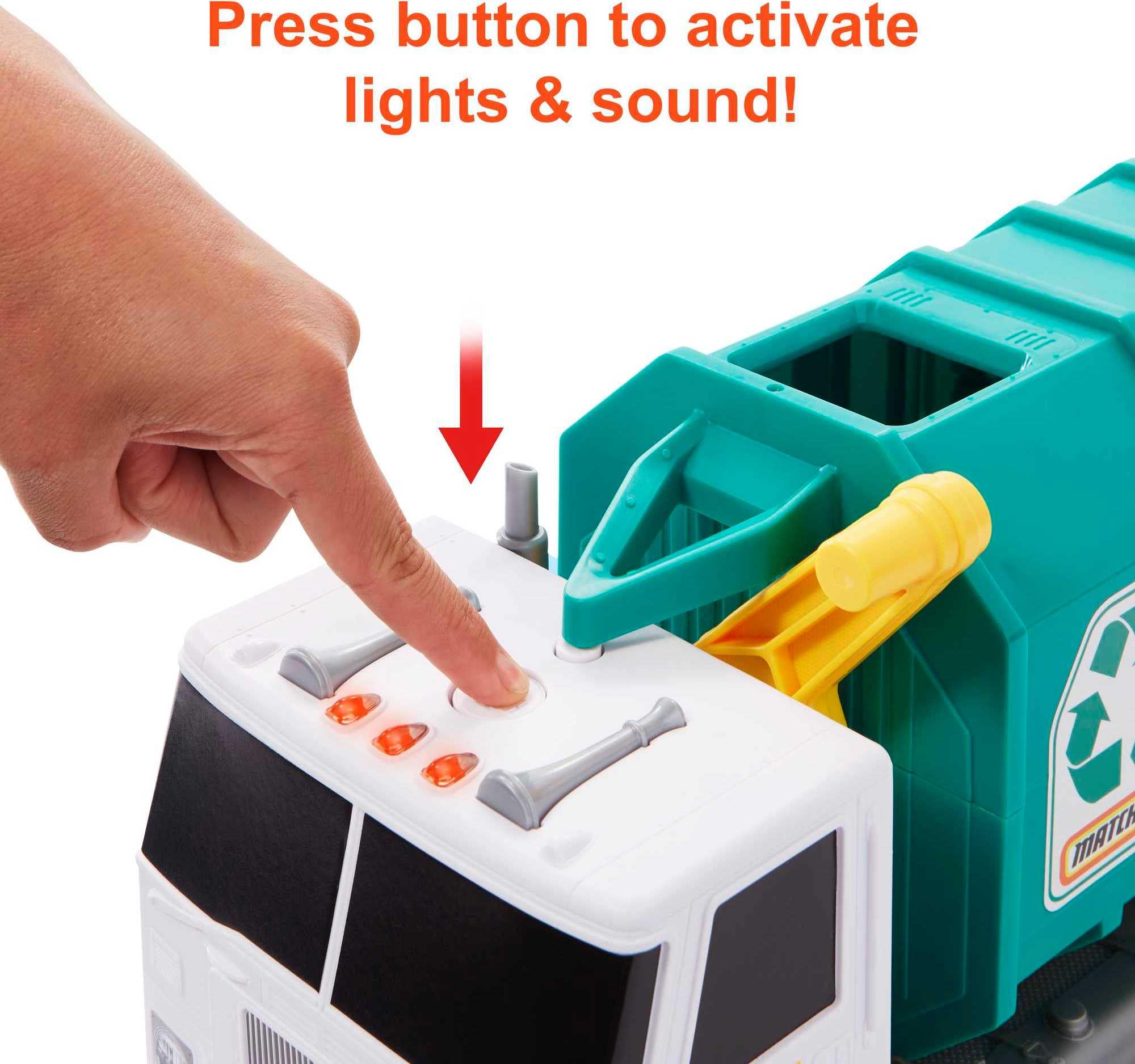 Matchbox 15-inch Recycling Truck, Lights & Sounds, Toy Cards for Kids Made from 80% ISCC-Certified Plastic* (*Mass Balance Approach)