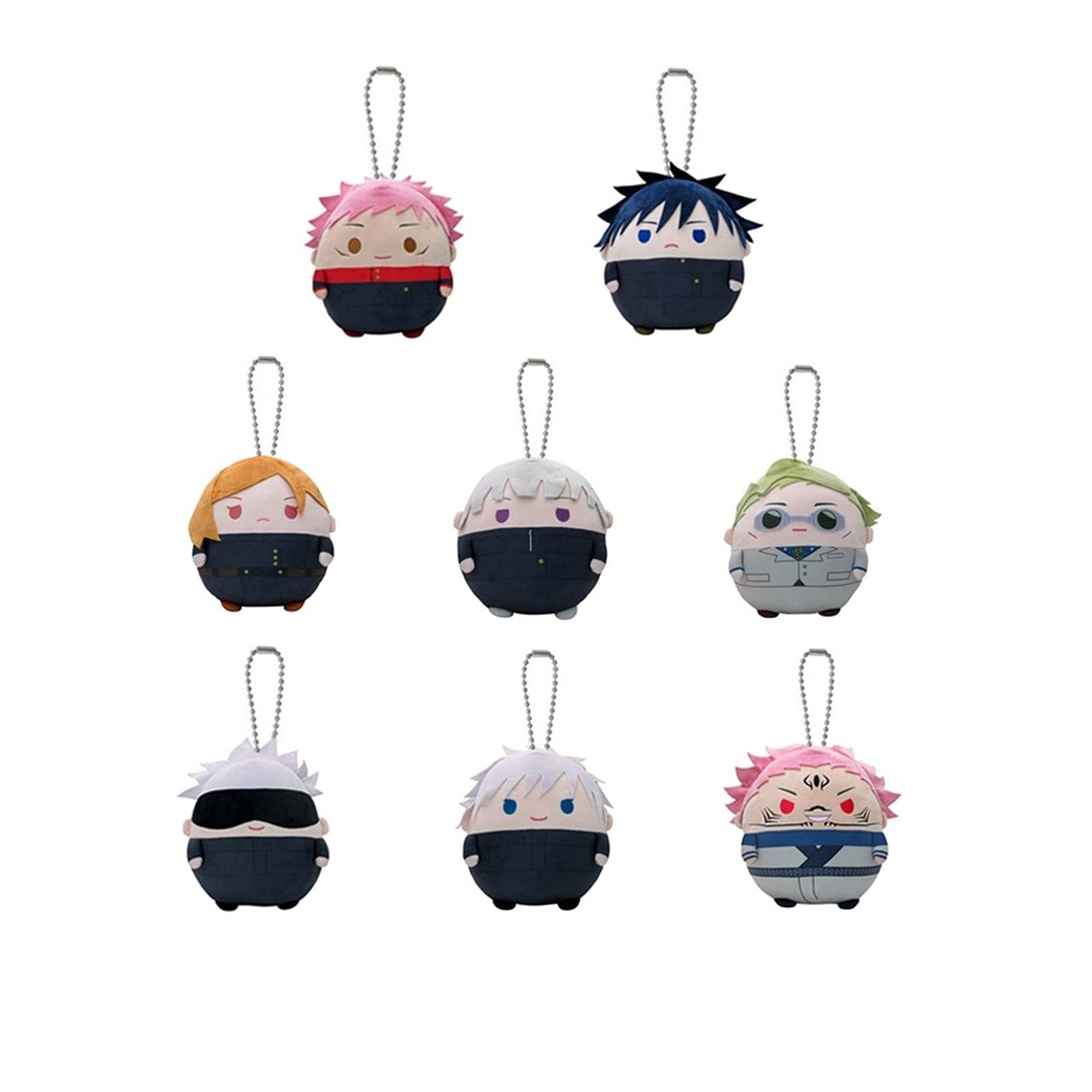 LINKOM Anime Plush Doll Figures Gojo Satoru Yuji Itadori Soft Plushie Stuffed Toys Keychain Round Cushion Pillow Cosplay Props Keyring (10cm/3.94inch, Gojo Satoru A)