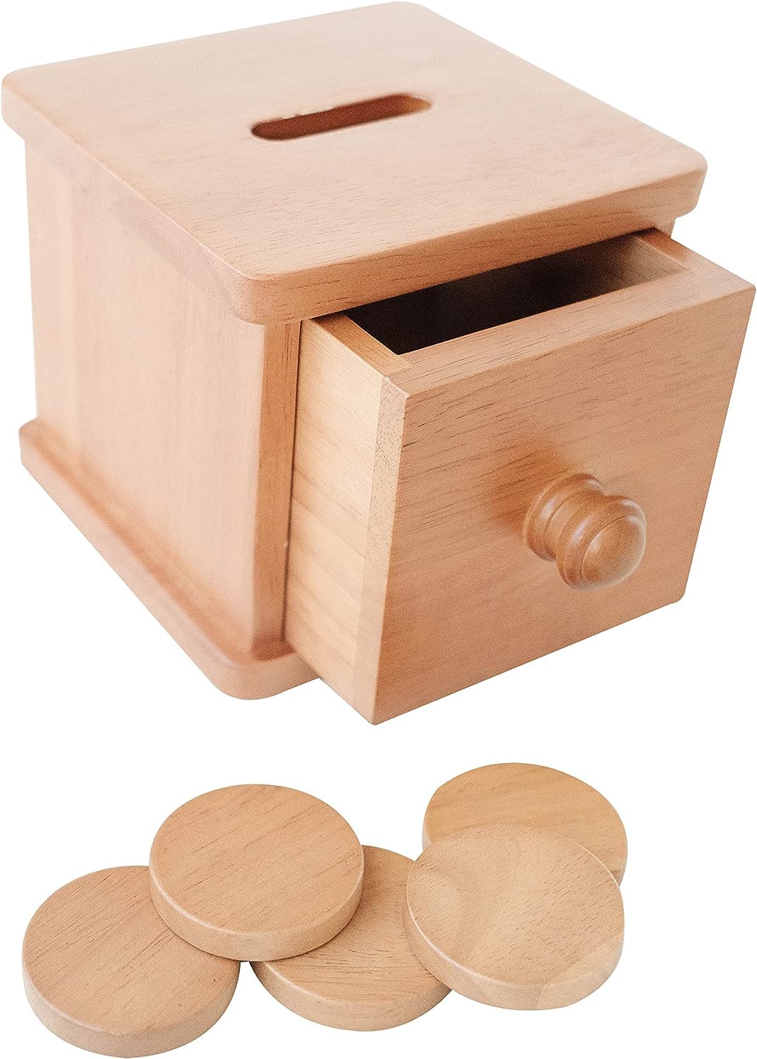 Montessori Coin Box Object Permanence - Wooden Coin Drop Toys for 1 Year Old - Develops Spatial Awareness & Cognitive Skills - Engaging and Educational Activity for Babies and Toddler Coins Toy