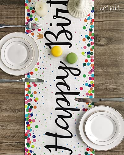 Letjolt Happy Birthday Table Runner 72 Inches White Table Runner Celebrate Birthday Party Table Decor, White