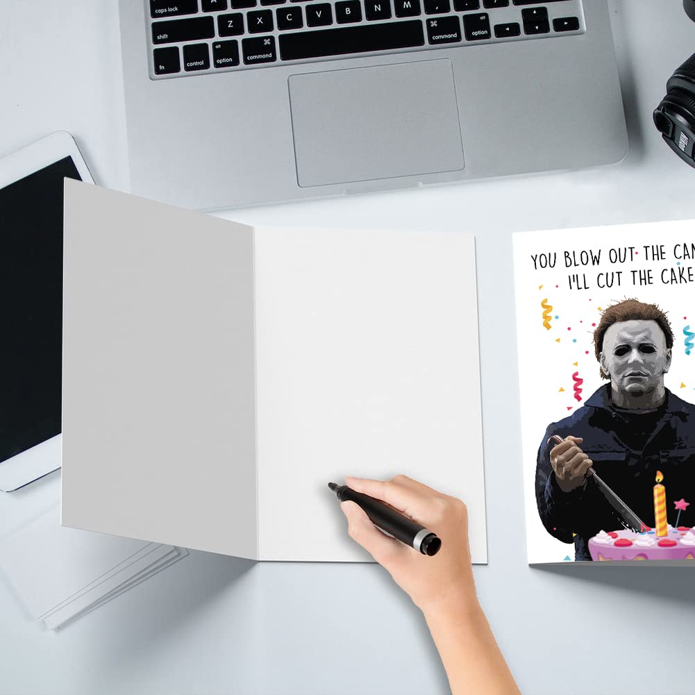 OJsensai Funny Michael Myers Birthday Card, Killer Bday Card for Him Her, Scary Movie Card for Friend