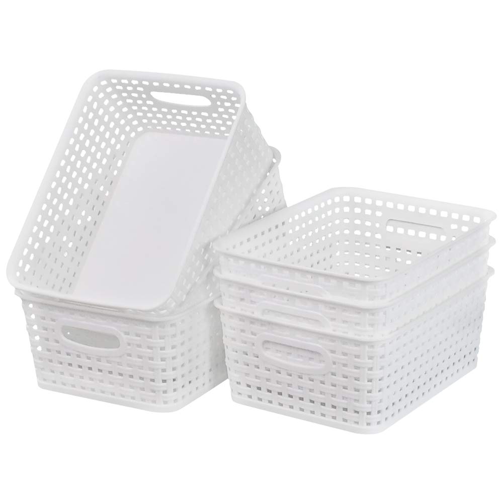 Bblina Small Weave Storage Basket, Plastic Basket Bins for Storage Set of 6