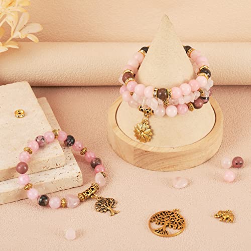 Cheriswelry Box of 8mm Gemstone Beads Bracelet Making Kit with Natural Mixed Stone Beads Rhinestone Spacer Beads Alloy Pendants Elastic Thread Jump Ring for Jewelry Making Crafts (254Pcs/Box)