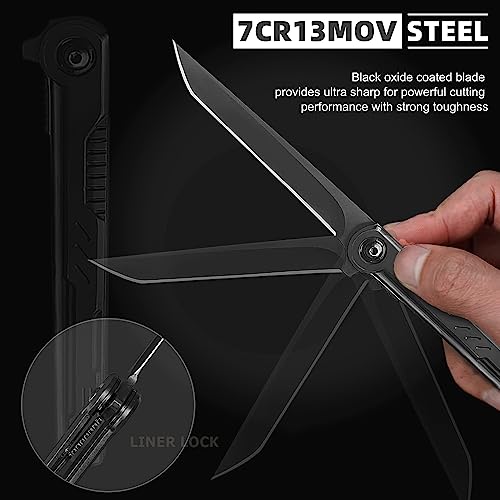 Folding Pocket Knife for Men with Clip, EDC Knives with Tanto Blade, Slim Gentleman's Knife for Outdoor Camping Hiking, Foldable Box Cutter Everyday Carry ?Black?