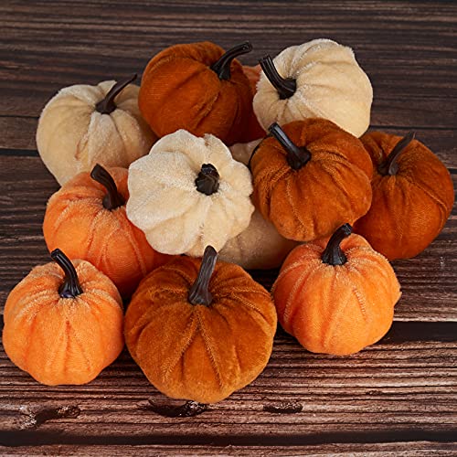 Diahom Pumpkin Decor 12pcs Artificial Fake Faux Velvet Foam Fabric Pumpkins Decoration for Fall Home Farmhouse Harvest Thanksgiving Decorative