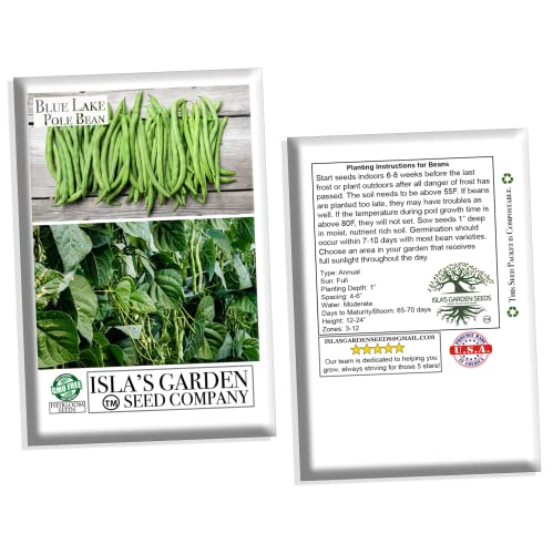 Blue Lake Pole Bean Seeds for Planting, 50+ Heirloom Green Bean Seeds Per Packet, (Isla's Garden Seeds), Non GMO Seeds, Botanical Name: Phaseolus vulgaris