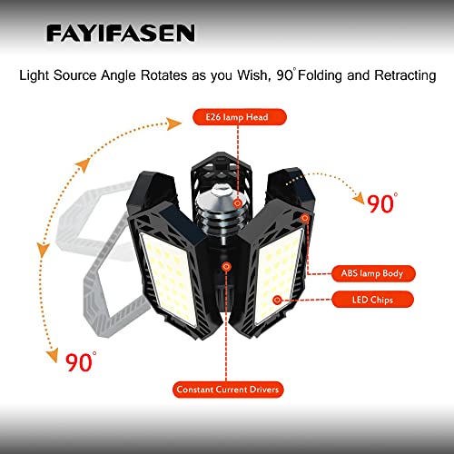 FAYIFASEN LED Garage Lights 2pack, Deformable Garage Lights Ceiling Light,150W Shop Adjustable LED with 5 Panels, 6500k Daylight for Basement Workshop Studio