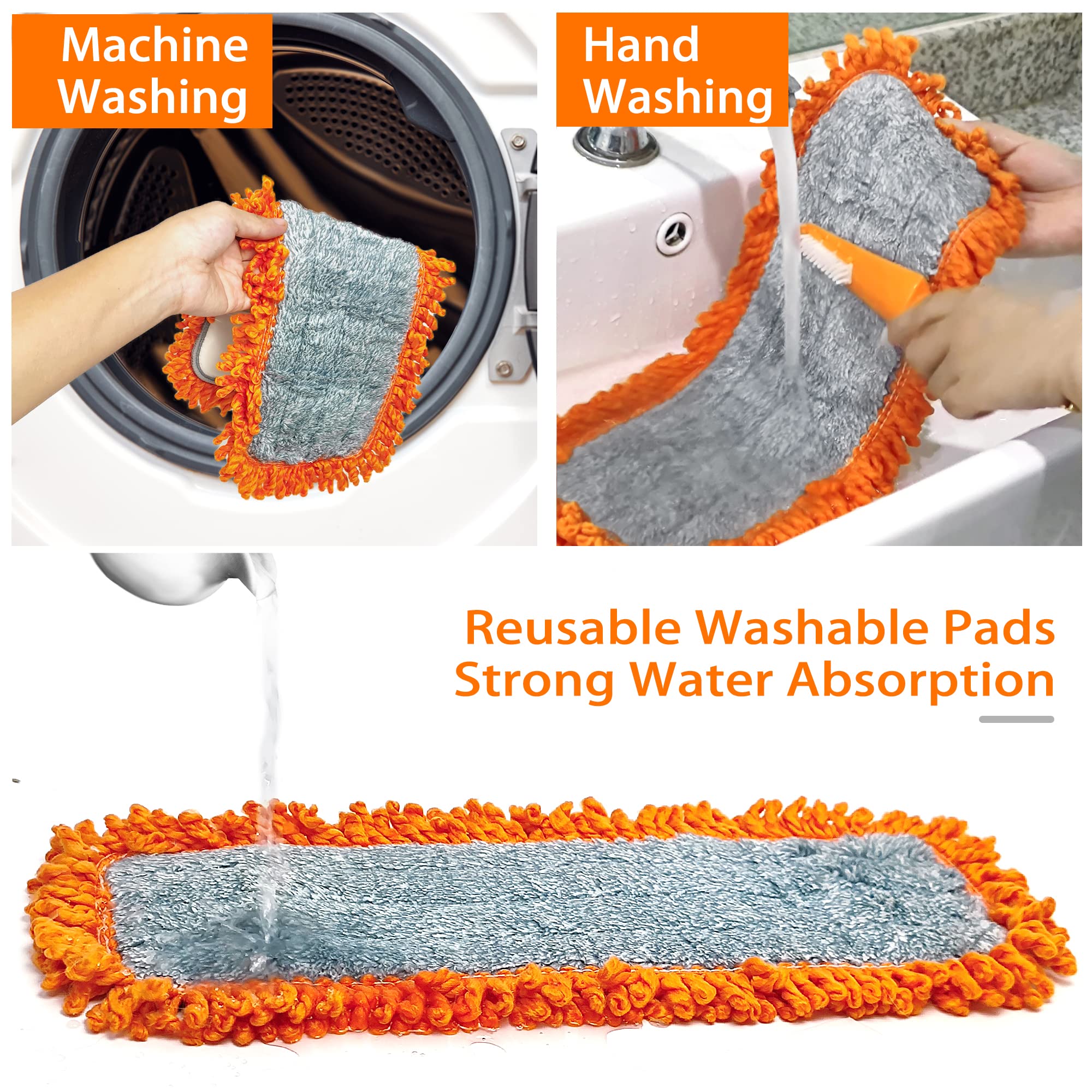 JEHONN Carpet Floor Sweeper Manual with Horsehair, Dust Mop for Floor Cleaning with 2 Washable Microfiber Pads