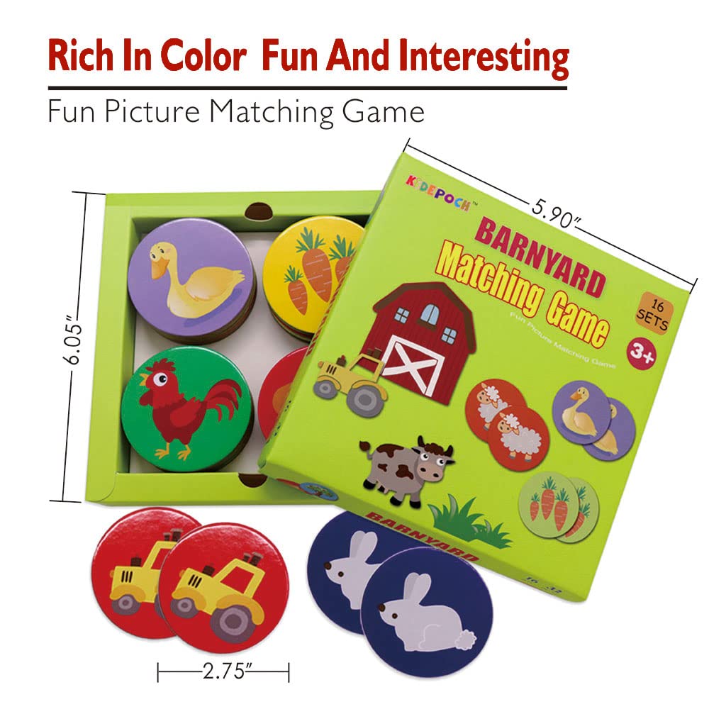 KiDEPOCH Memory Match Game β 16 Matching Pairs Preschool Memory Games Featuring Barnyard Element, Non Toxic Educational Memory Matching Game, Perfect for Kids, Toddlers, 3 Year Old or Up