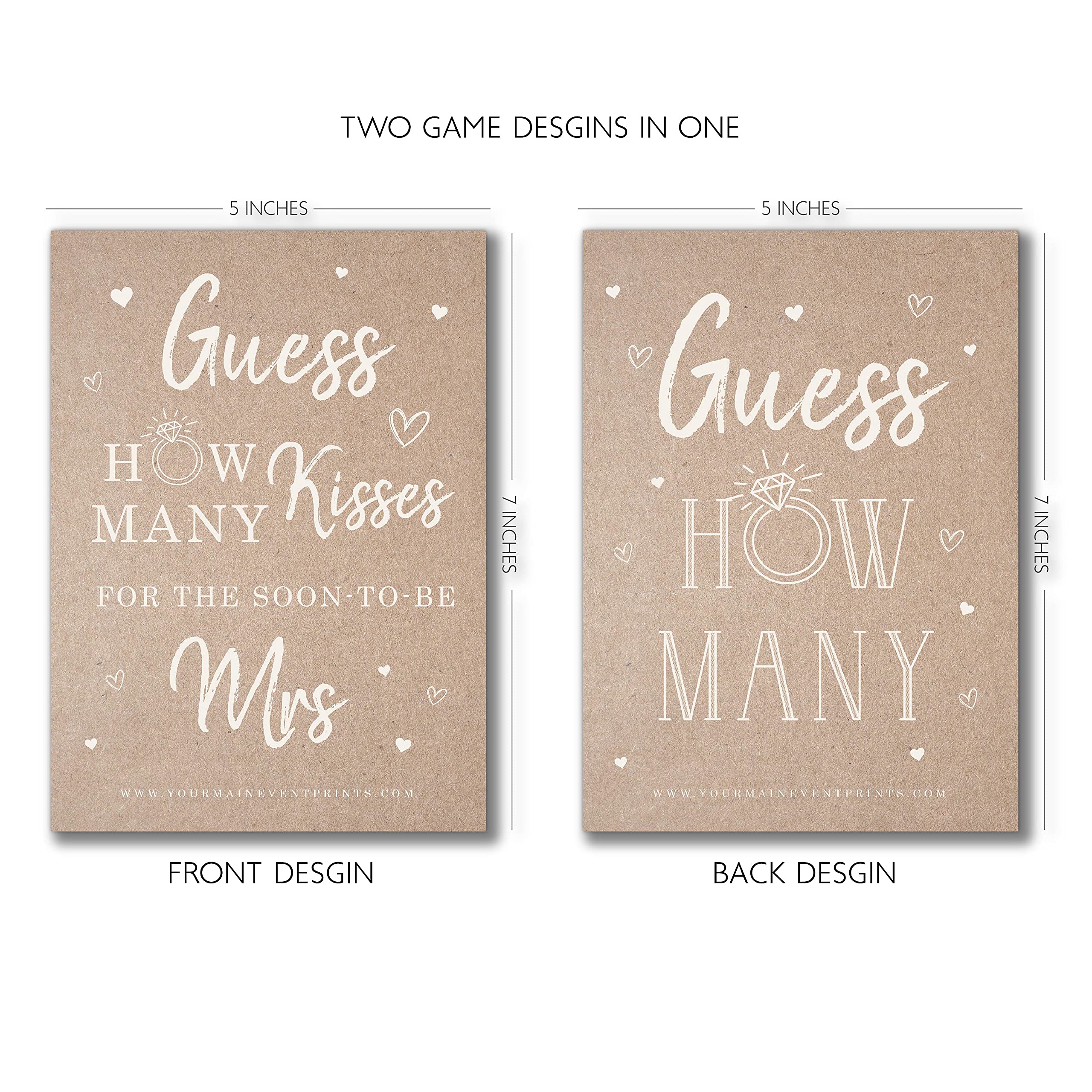 Your Main Event Prints Bridal Shower Games – Kraft Minimalist Style (How Many Kisses Game), Includes 1 5x7 Stand and 50 Guessing Cards