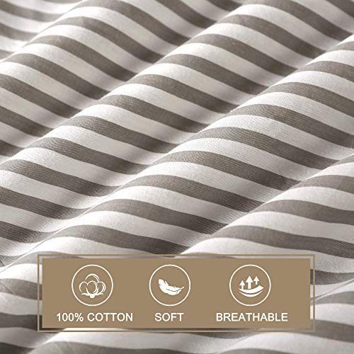JELLYMONI 100% Natural Cotton 3pcs Striped Duvet Cover Sets with Zipper Closure & Corner Ties, White Comforter Cover with Grey Stripes Pattern Printed (Full Size)