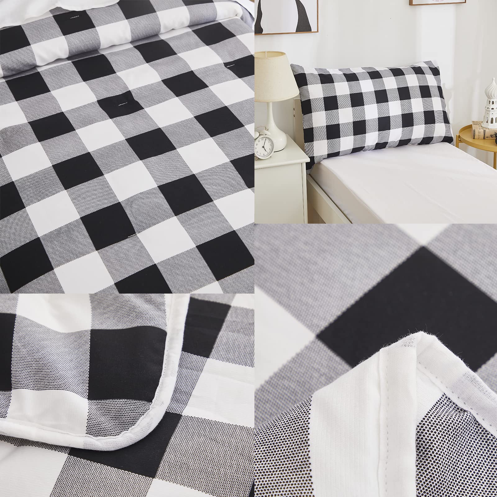 Brandrean Black and White Buffalo Check Toddler Bedding Sets for Boys or Girls, Plaid Bed-in-a-Bag Cotton Comforter Set, 4-Piece Includes Top Flat Sheet, Fitted Sheet, Comforter, Envelope Pillowcase