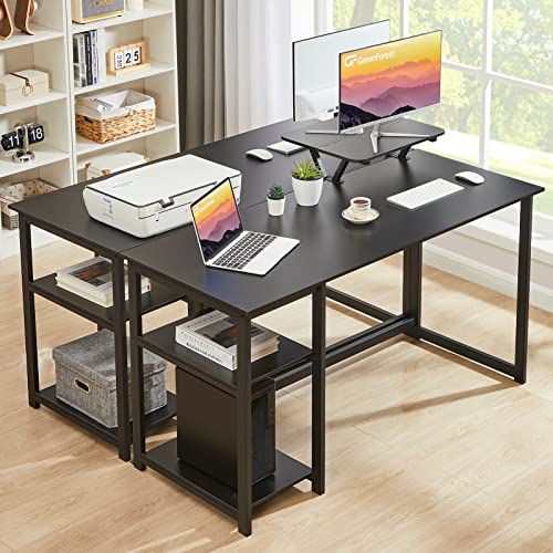 GreenForest Computer Home Office Desk with Monitor Stand and Storage Shelves on Left or Right Side,47 inch Modern Writing Study PC Laptop Work Table,Black