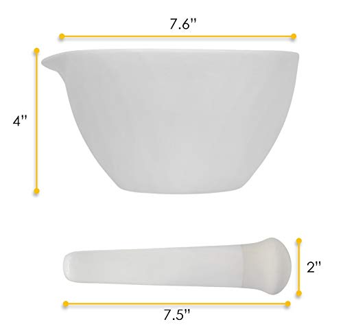 EISCO Porcelain Mortar & Pestle Set, 30oz (900ml) - Unglazed Grinding Surface - Excellent for Kitchen or Laboratory - Grinds Powdered Chemicals, Herbs & Spices - Pill Crusher - White
