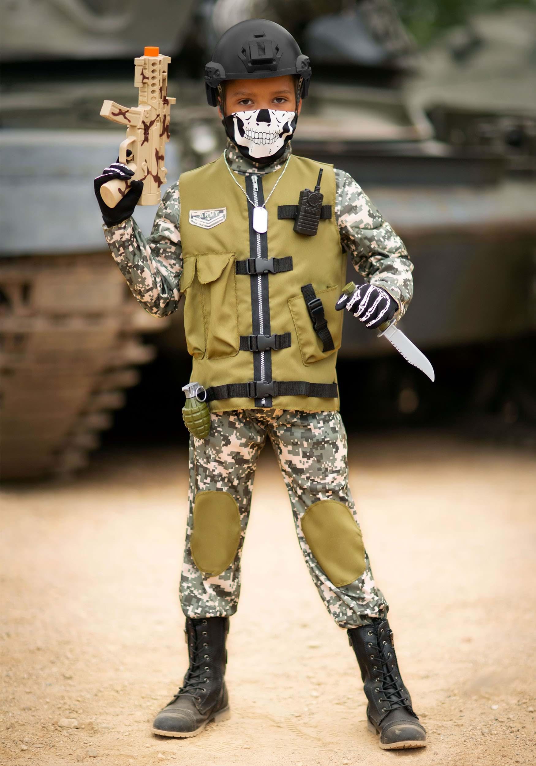 Kids Camo Trooper Costume Tactical Vest Camouflage Army Bundle w/Gloves