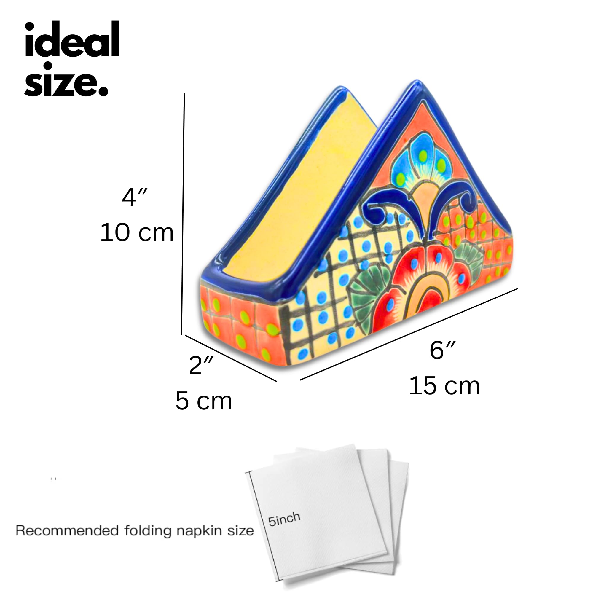 Ceramic Cocktail Napkin Holder - Authentic Mexican Pottery - for Kitchen Countertop | Dinner Table | Indoor & Outdoor Use Tissue and Letter Holder - Mexican Style Talavera Servilletero (Multicolor)