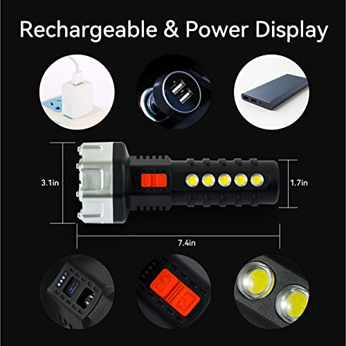 CWXCZY 2000 Lumens Ultra-Bright Floodlight Flashlight, High Lumens Rechargeable Flashlights for Outdoor Searching, Camping, Hiking(Black) (Black)