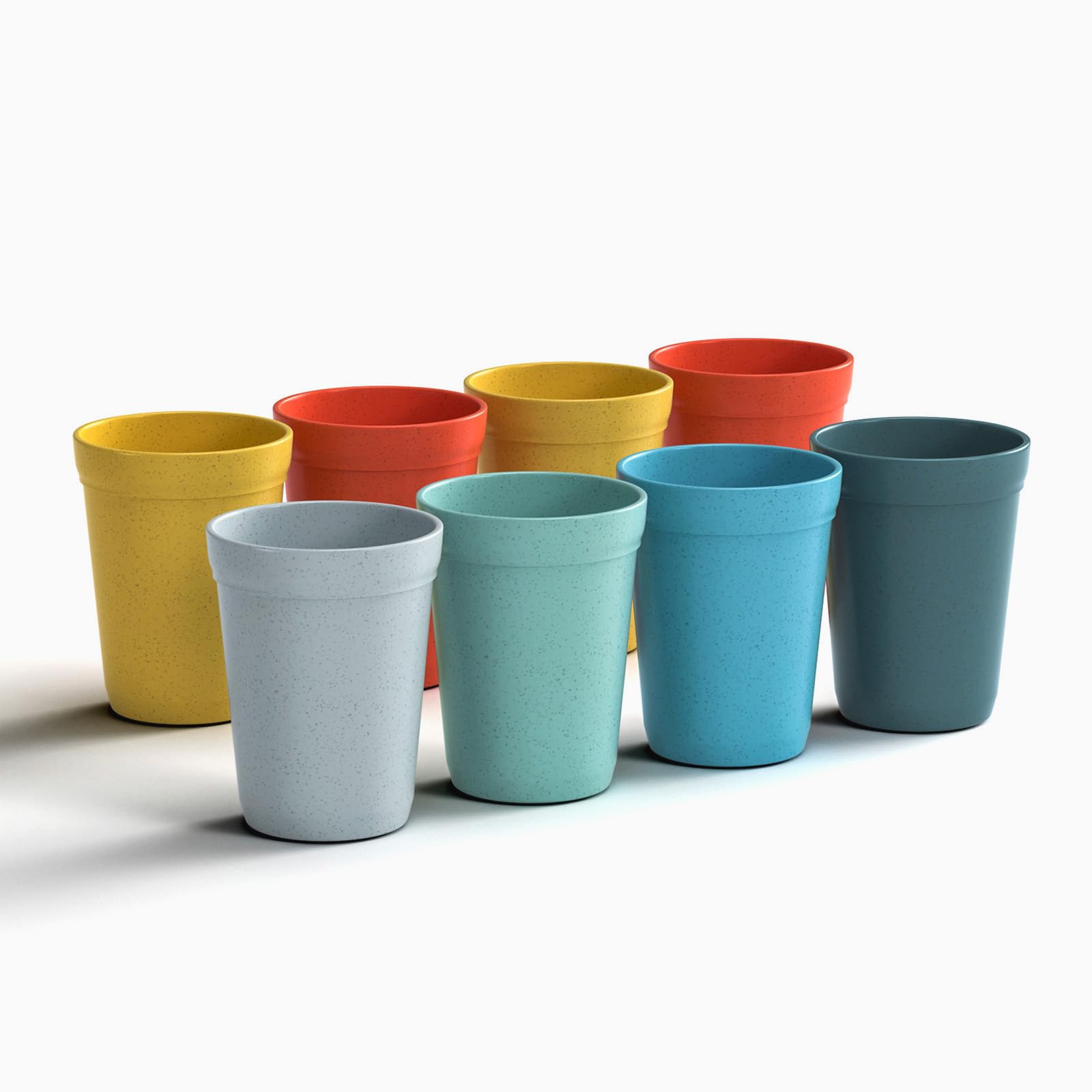 Unbreakable 12 Ounce Wheat Straw Cups, 8 Pieces Stackable Water Drinking Cup, Light Weight Water Tumblers for Soda, Tea, Beer, Iced Coffee, BPA Free Dishwasher Microwave Safe Smoothies Cups