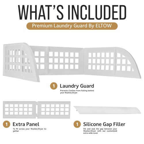 ELTOW Laundry Guard with Silicone Gap Cover, Magnetic Fence for Washer/Dryer to Keep Clothes from Falling Behind, with 8 Strong Magnets, Laundry Room Accessories, Fits Most Washers (White)