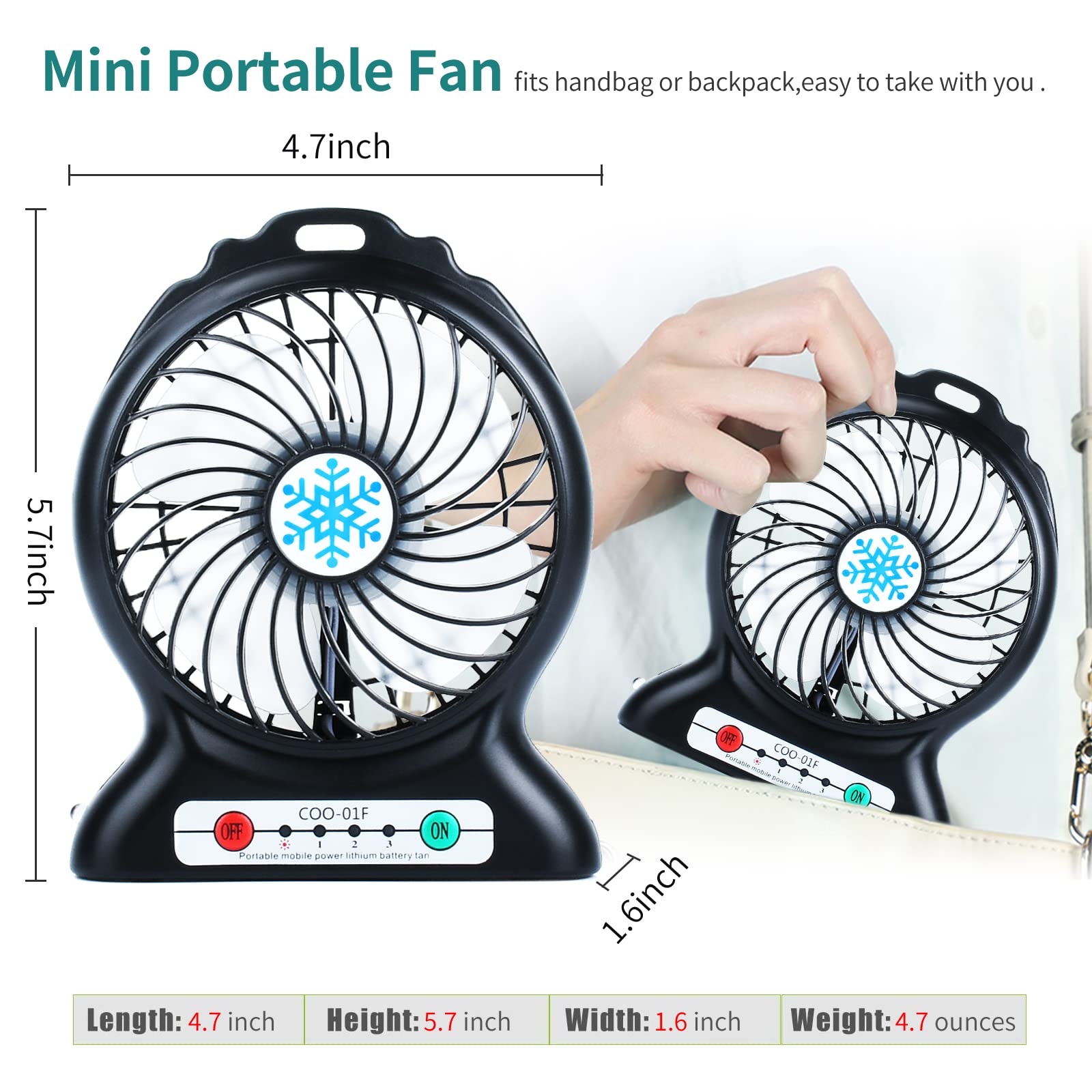 GGH Portable Fan Rechargeable,Personal Desk Fan,Small Battery Operated USB Fan with Flashlight,3 Speeds Wind Quiet Mini Desktop Fan for Travel,Camping,Bedroom,Office