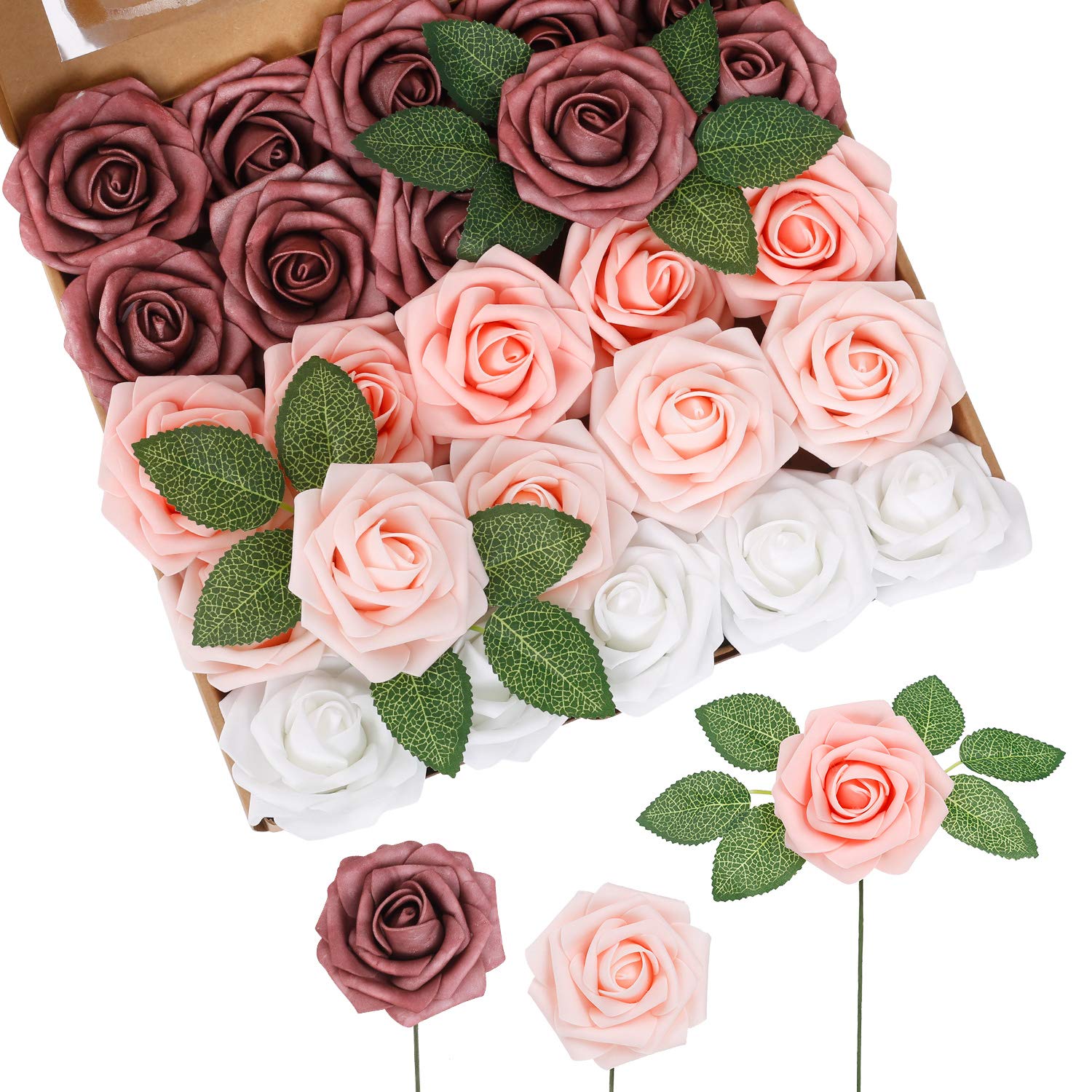 LIVILAN Dusty Rose Flowers Artificial Flowers Fake Roses Bulk Artificial Pink Flowers for Decoration Cakes Wedding Bouquets Party Table Centerpieces Floral Arrangements Home Decor Ornaments