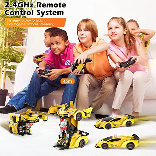 Febyhim Remote Control Car, Transform Robot RC Car with One-Button Transforming 360 Degree Rotation Drifting, 1:18 Scale Police Car Ideal Xmas and Birthday Gift Toys for 8+ Year Old Boys/Girls