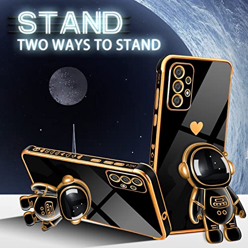 Buleens for Samsung Galaxy A32 5G Case with Astronaut Stand, Women Girls Galaxy A32 5G Cases, Girly Cute 6D Outer Space Heart Pattern Phone Cover for Samsung A32 5G 6.5 Inch Black