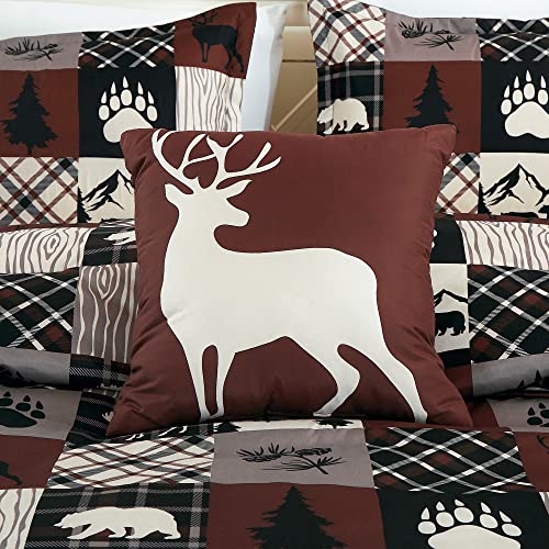 Chezmoi Collection Vista 7-Piece Southwestern Cabin Lodge Comforter Set - Red White Black Gray Grizzly Bear Pinecone Tree Moose Printed Microfiber Bedding, California King
